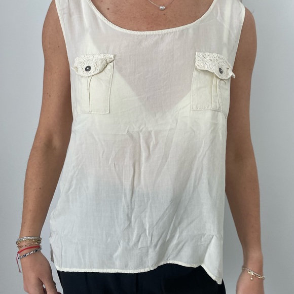 edge | Tops | Linen White Tank With Lace Flowers In Back | Poshmark